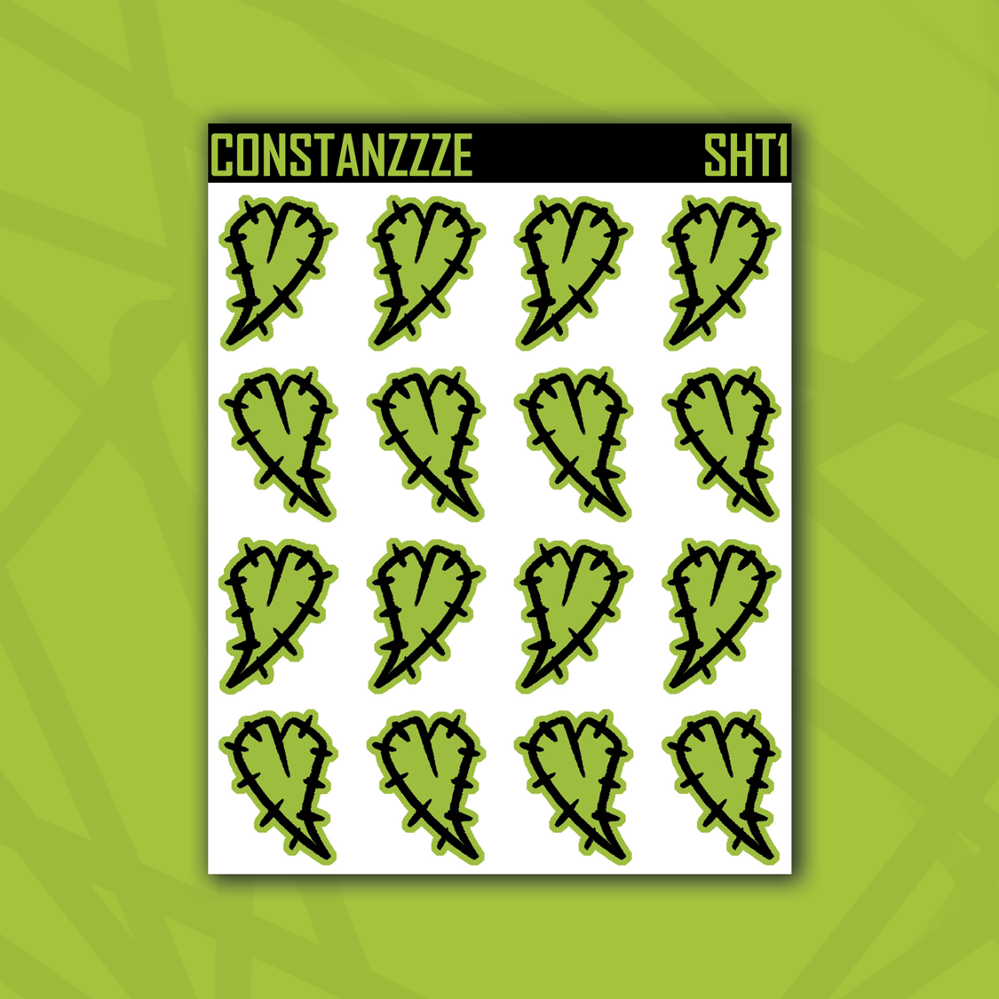 Traditional Green Stitched Heart Sticker Sheet – Constanzzze