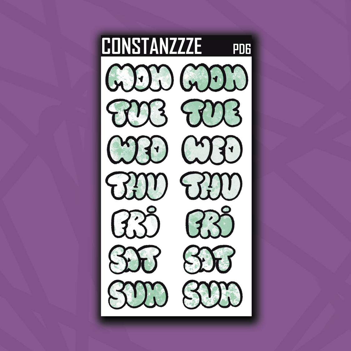 Jumbo Light Green Bubble Days of the Week Sticker Sheet – Constanzzze