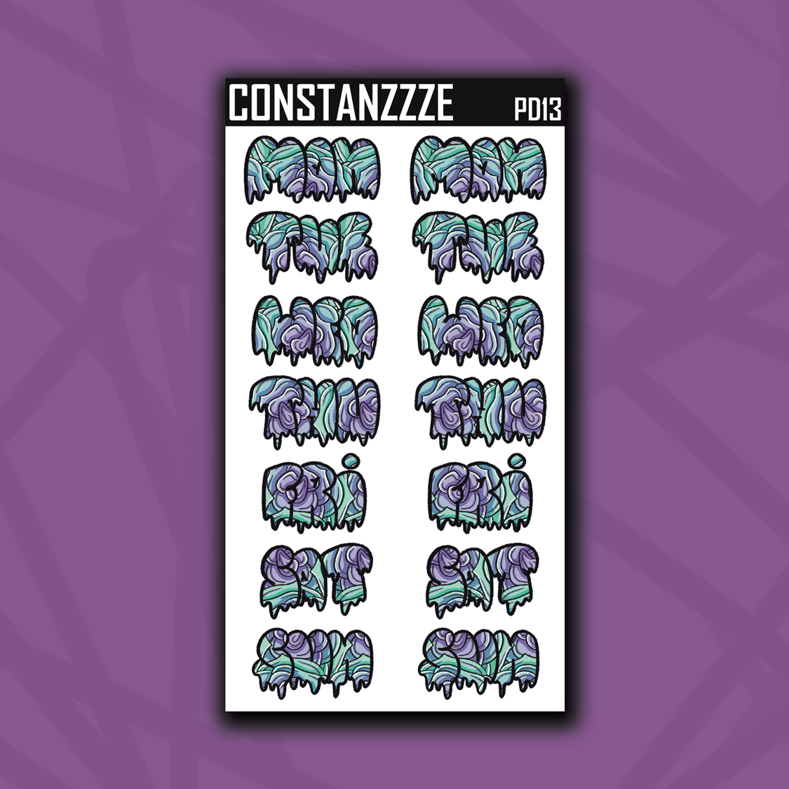 Jumbo Teal and Purple Rose Drippy Days of the Week Sticker Sheet ...