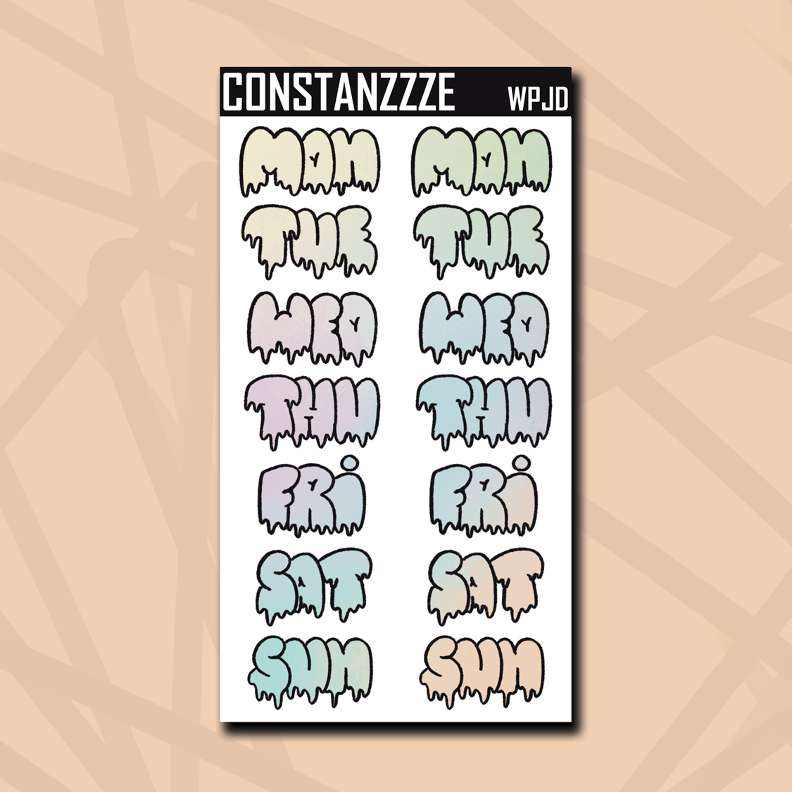 Jumbo Warm Pastel Celebration Drippy Days of the Week Sticker Sheet ...